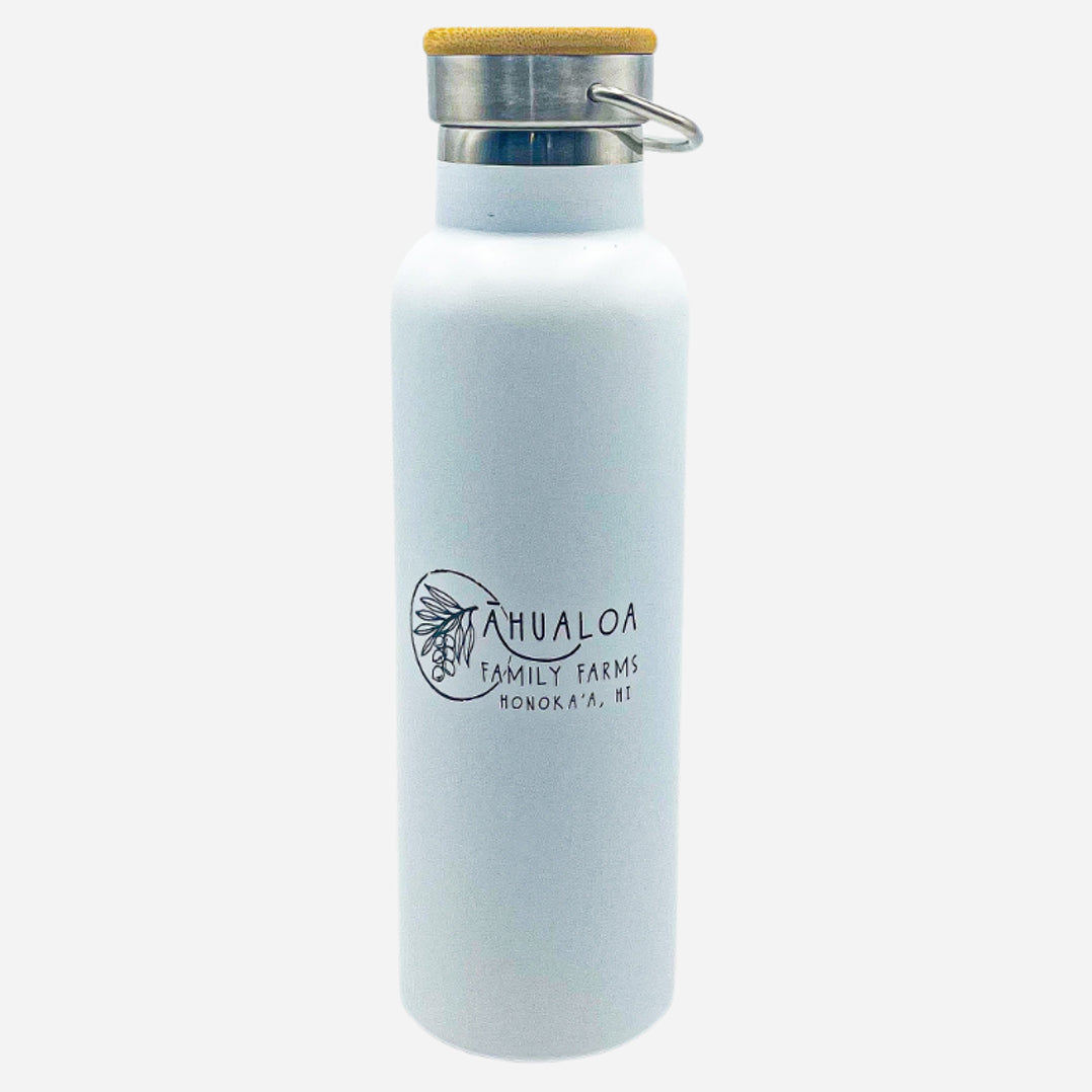 White 21oz Water Bottle | Ahualoa Family Farms